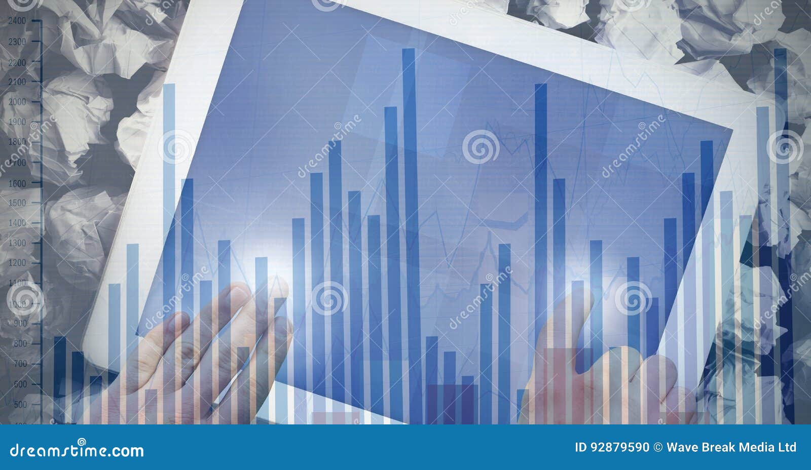 Digital Composite Image of Hands Using Tablet Computer with Bar Graph ...