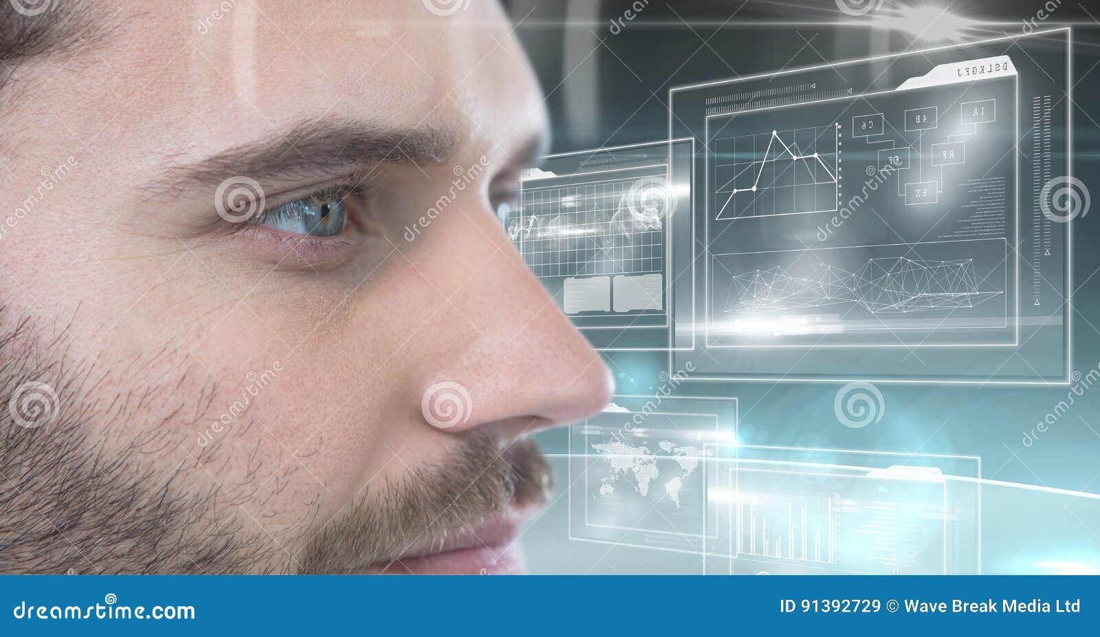 Digital Composite Image of Human Face with Screens Stock Image - Image ...