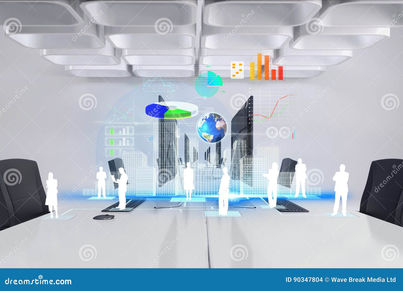Digital Composite Image of Icons an Computers in Office Stock Photo ...