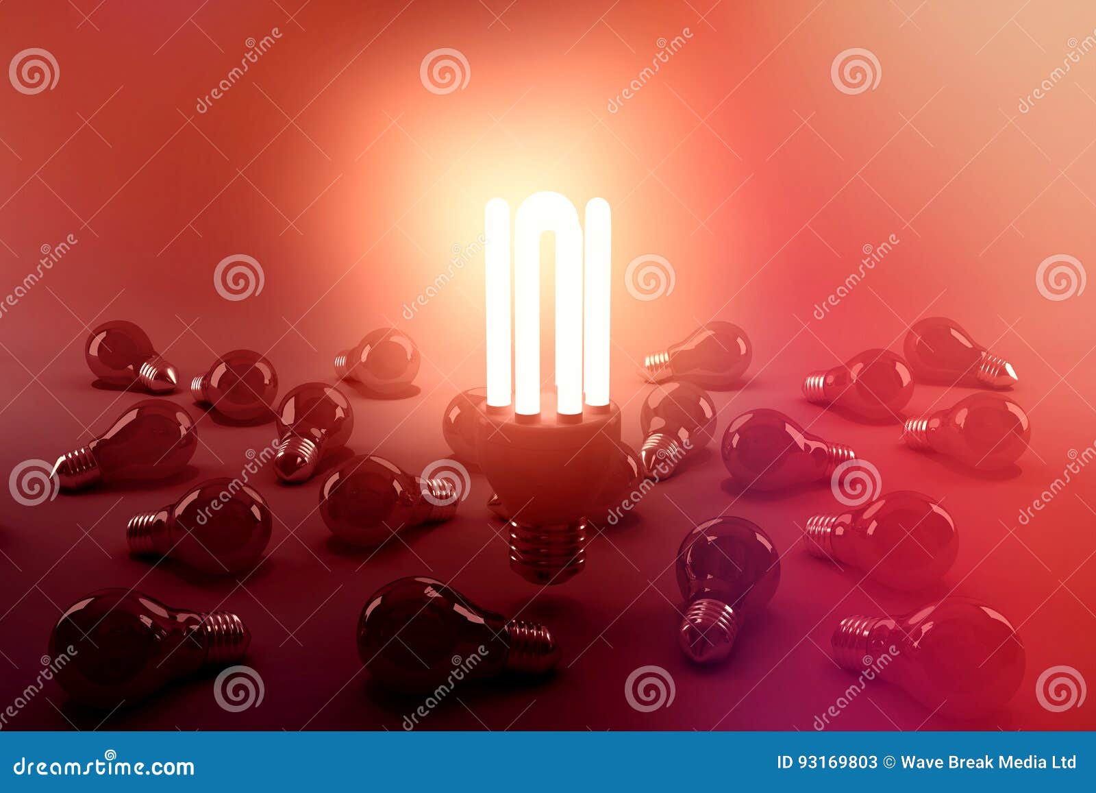 Digital Composite Image of Illuminated Energy Efficient Lightbulb Over ...