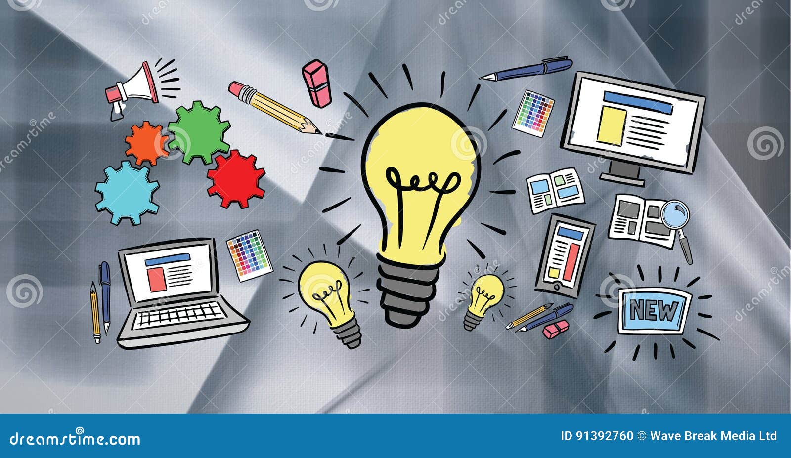 Digital Composite Image of Light Bulbs with Graphics Stock Illustration ...