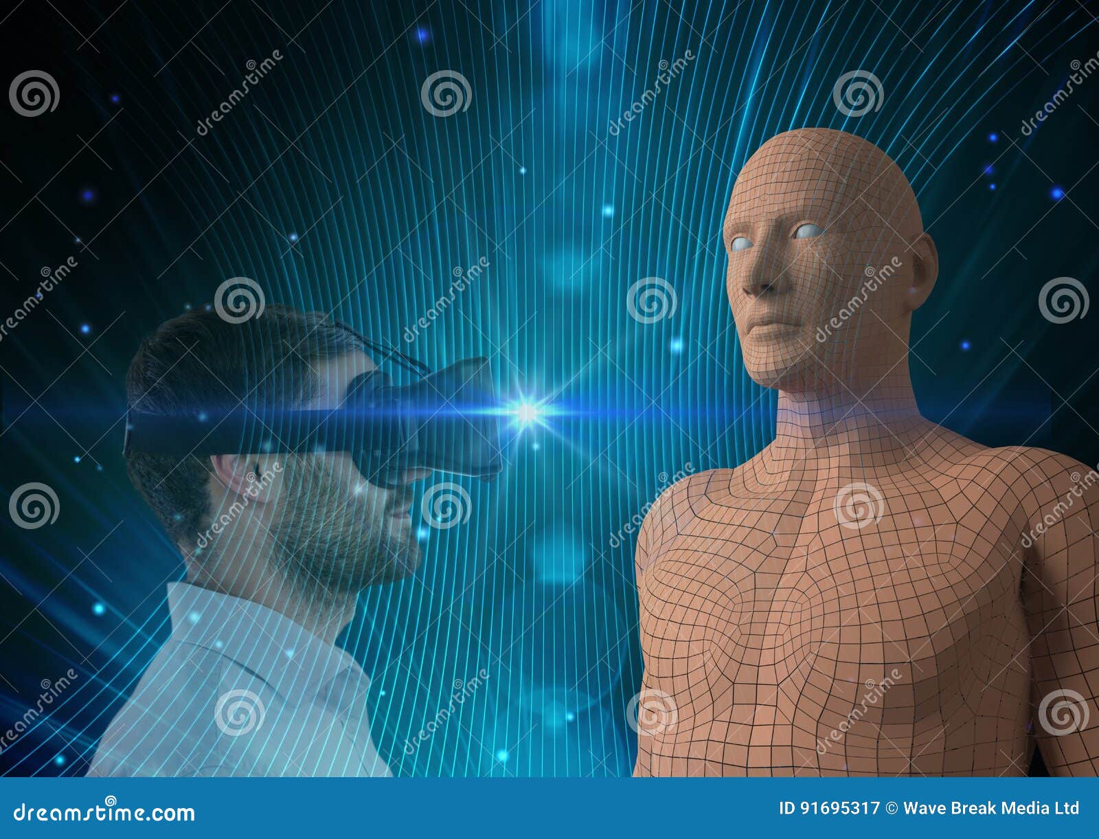 Digital Composite Image of Man Looking at 3d Human Figure through VR ...