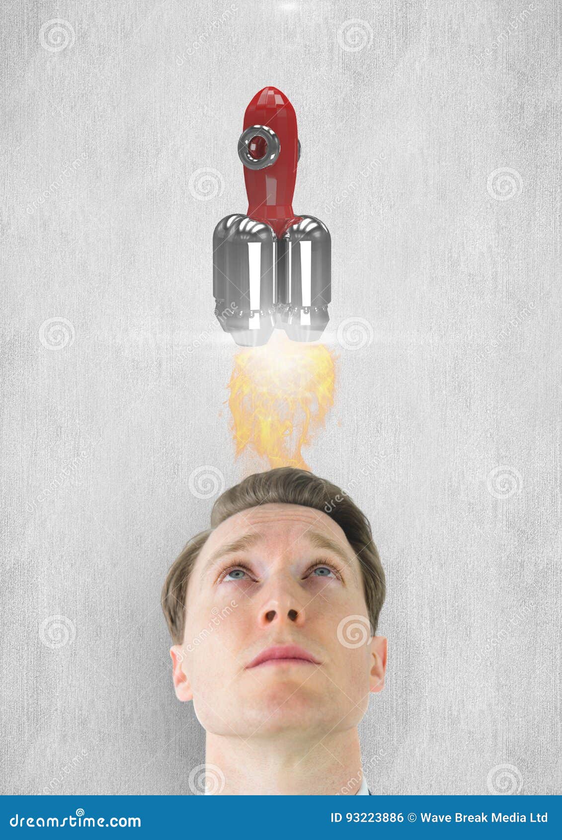 Digital Composite Image of Man Looking Up at Rocket Launch Stock ...