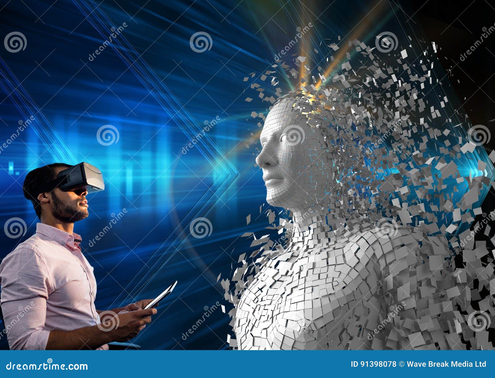 Digital Composite Image of Man Using Digital Tablet and VR Glasses by ...