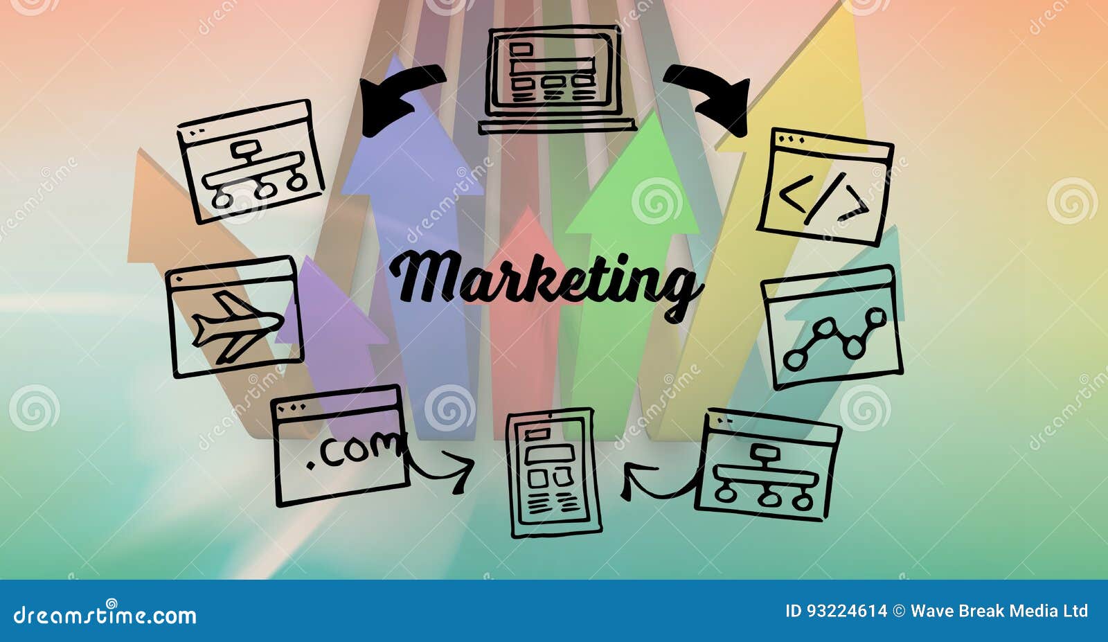 Digital Composite Image of Marketing Text and Symbols Against Arrows ...