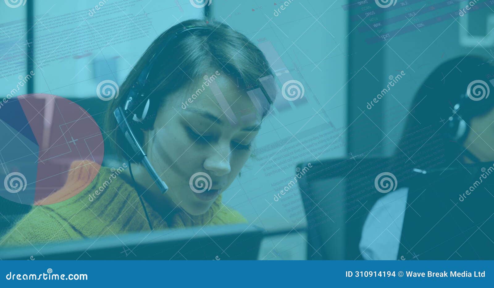 Digital Composite Image Shows Diverse Call Center Workers with Graphs ...