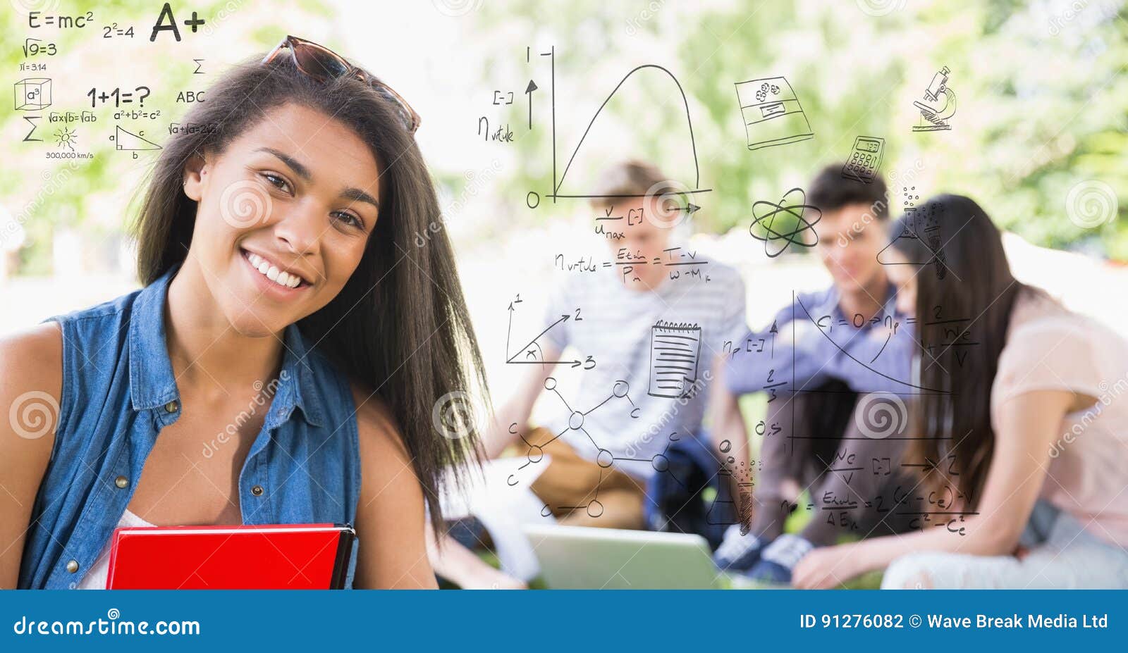 Digital Composite Image of Student with Math Equations and Friends ...
