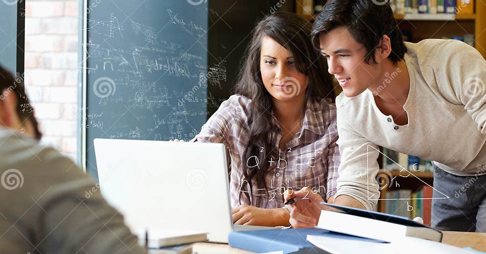 Digital Composite Image of Students Discussing Math Equation Stock ...