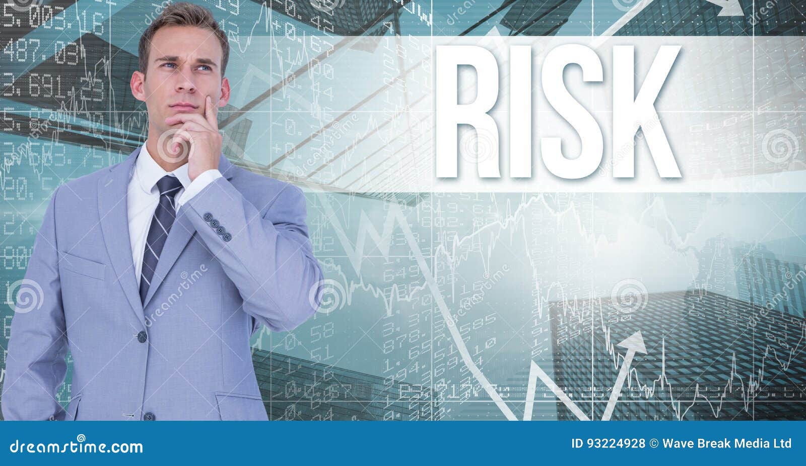 Digital Composite Image of Thoughtful Businessman Standing Against Risk ...