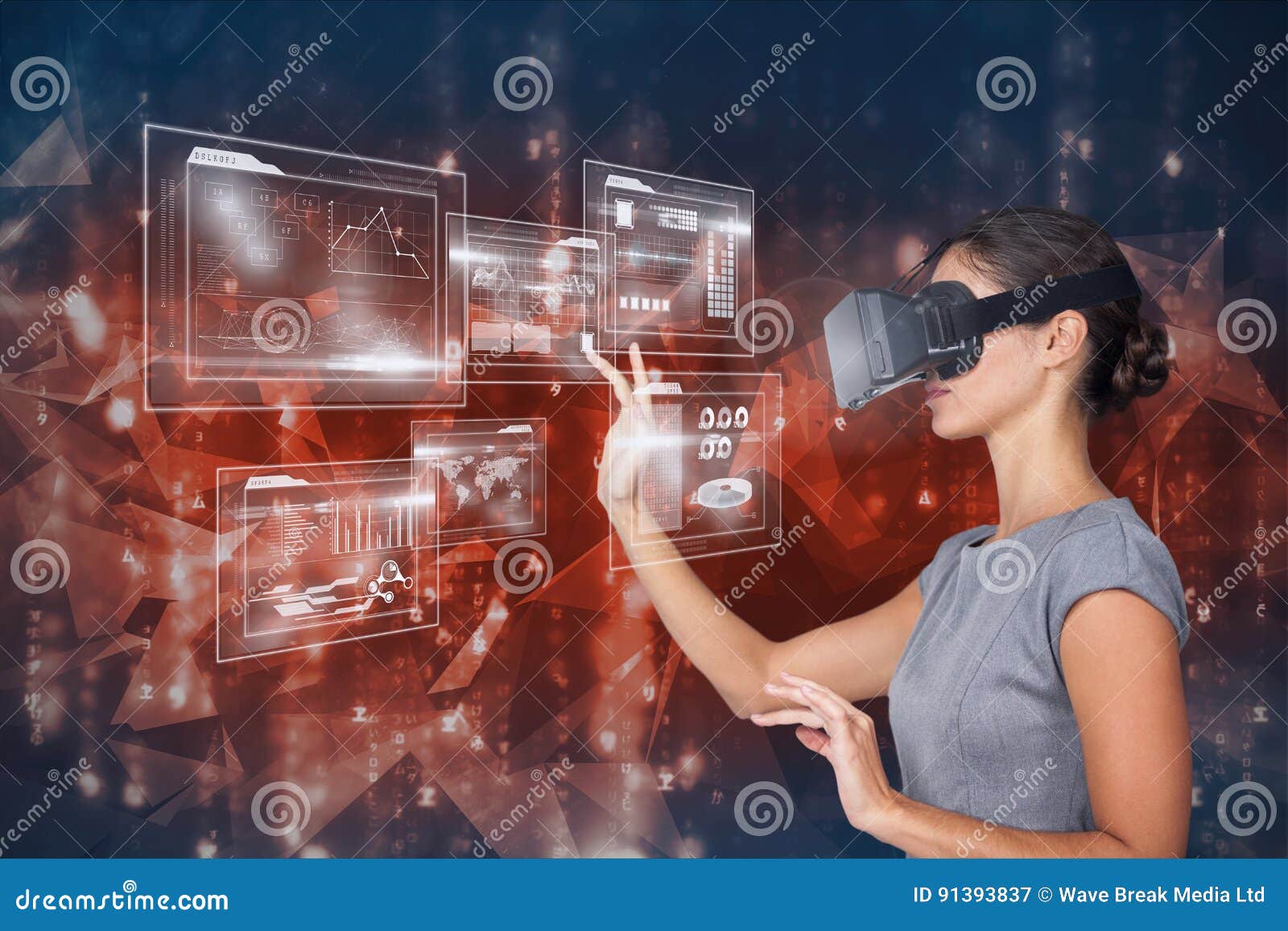 Digital Composite Image of Woman Touching Futuristic Screen while Using ...