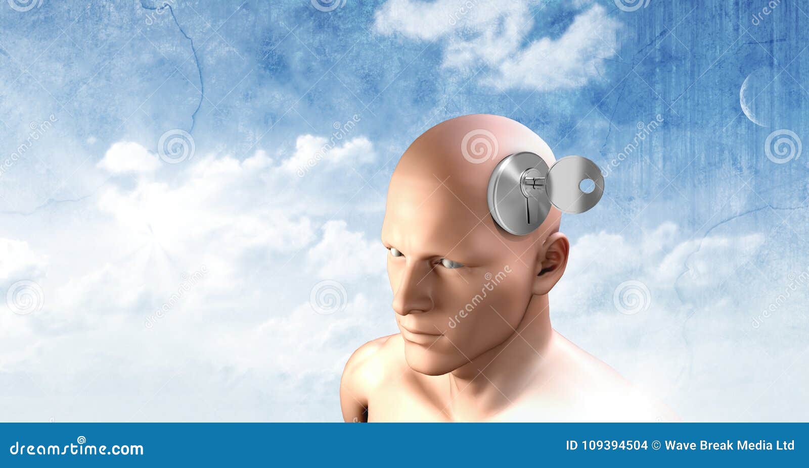 Key Unlocking the Surreal Imagination of 3D Mans Head Stock ...