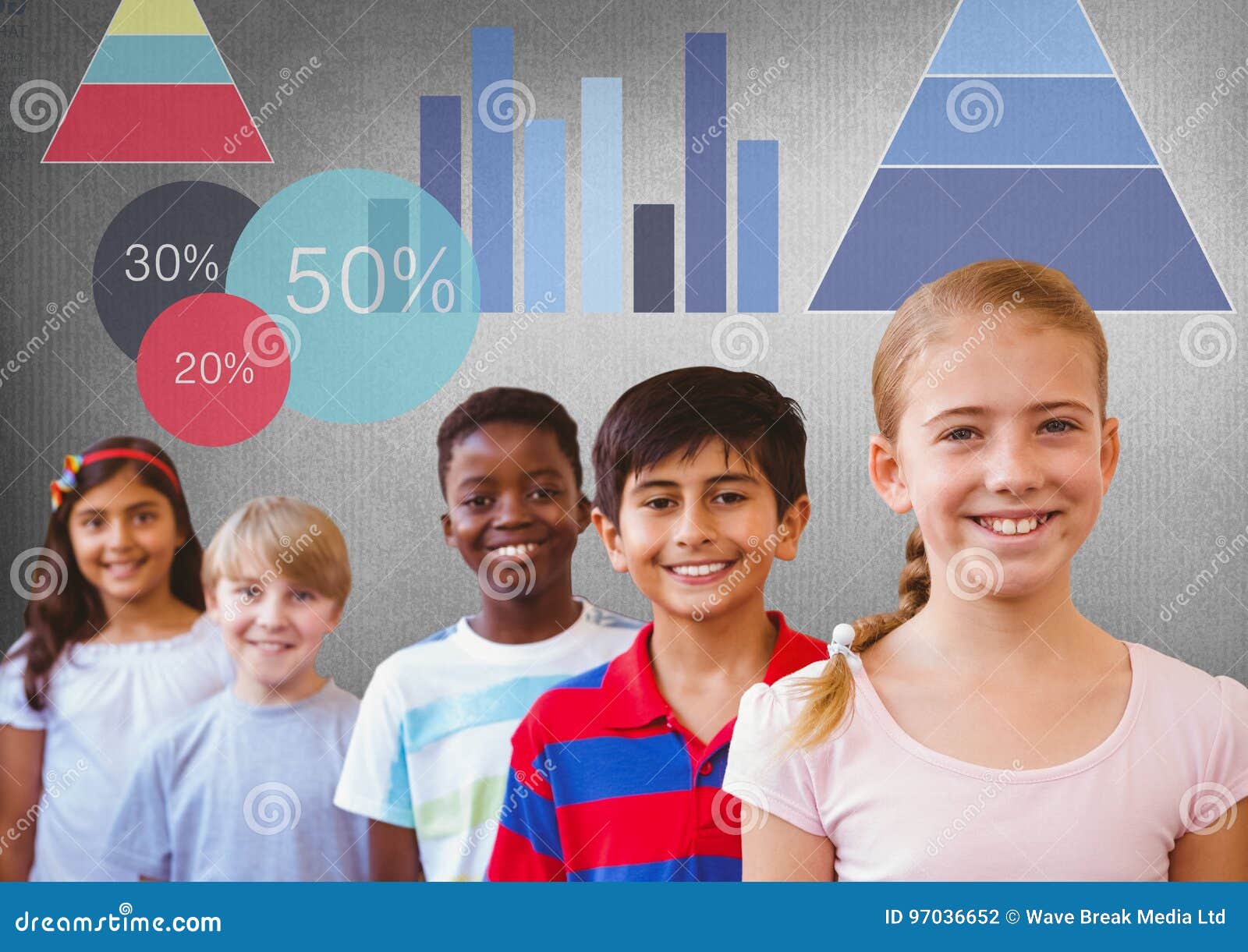 Kids Standing Under Statistic Charts with Blank Grey Background Stock ...