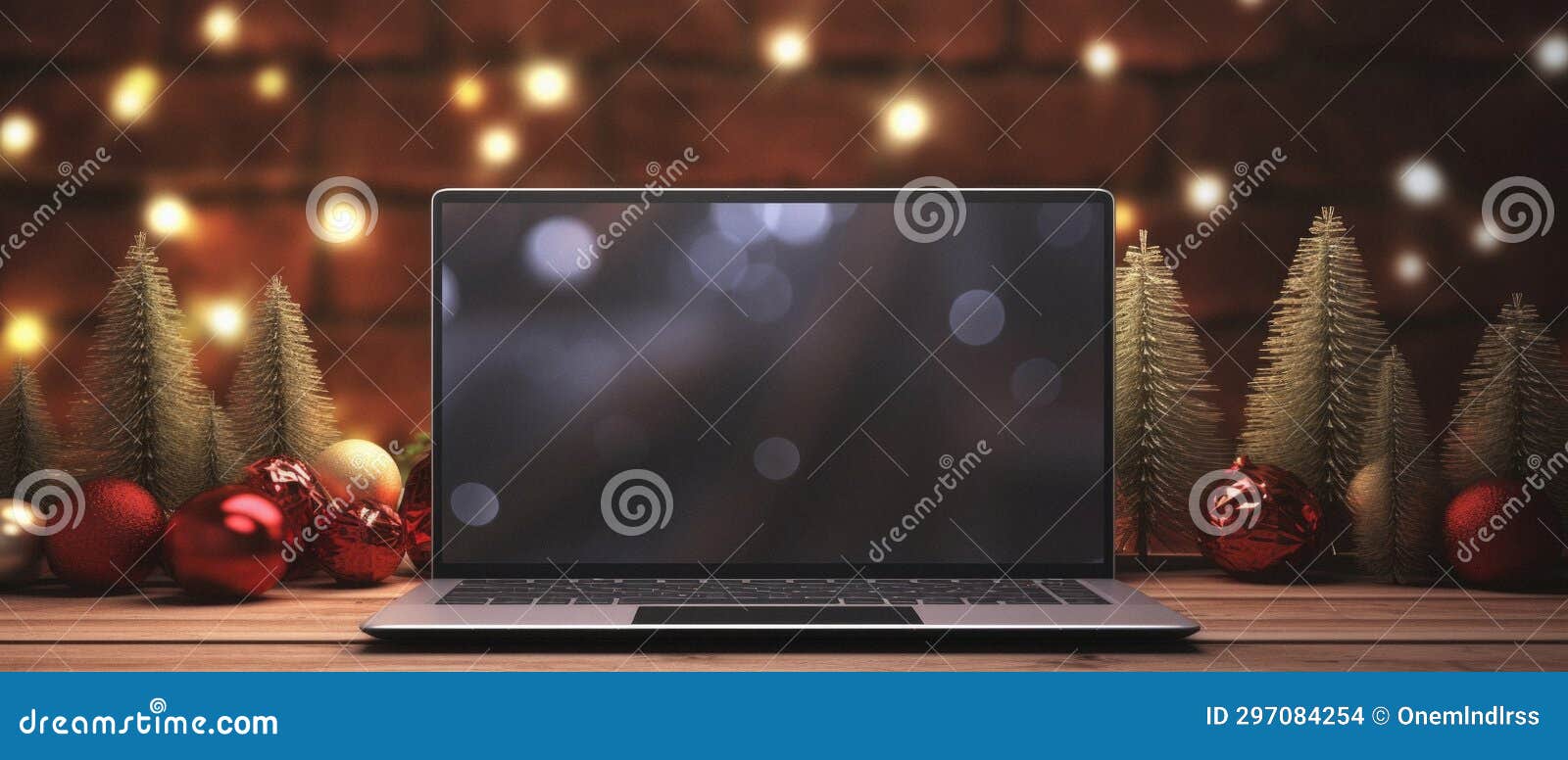 Digital Composite of Laptop with Christmas Tree and Bokeh Stock Photo ...
