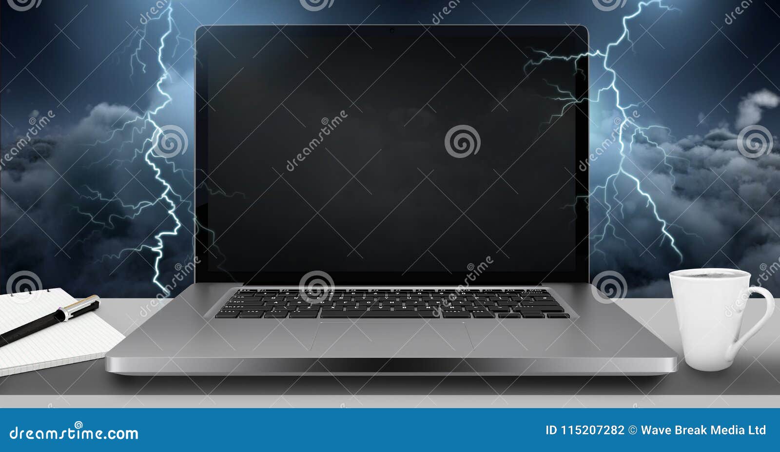 Lightning Strikes and Laptop Stock Illustration - Illustration of ...