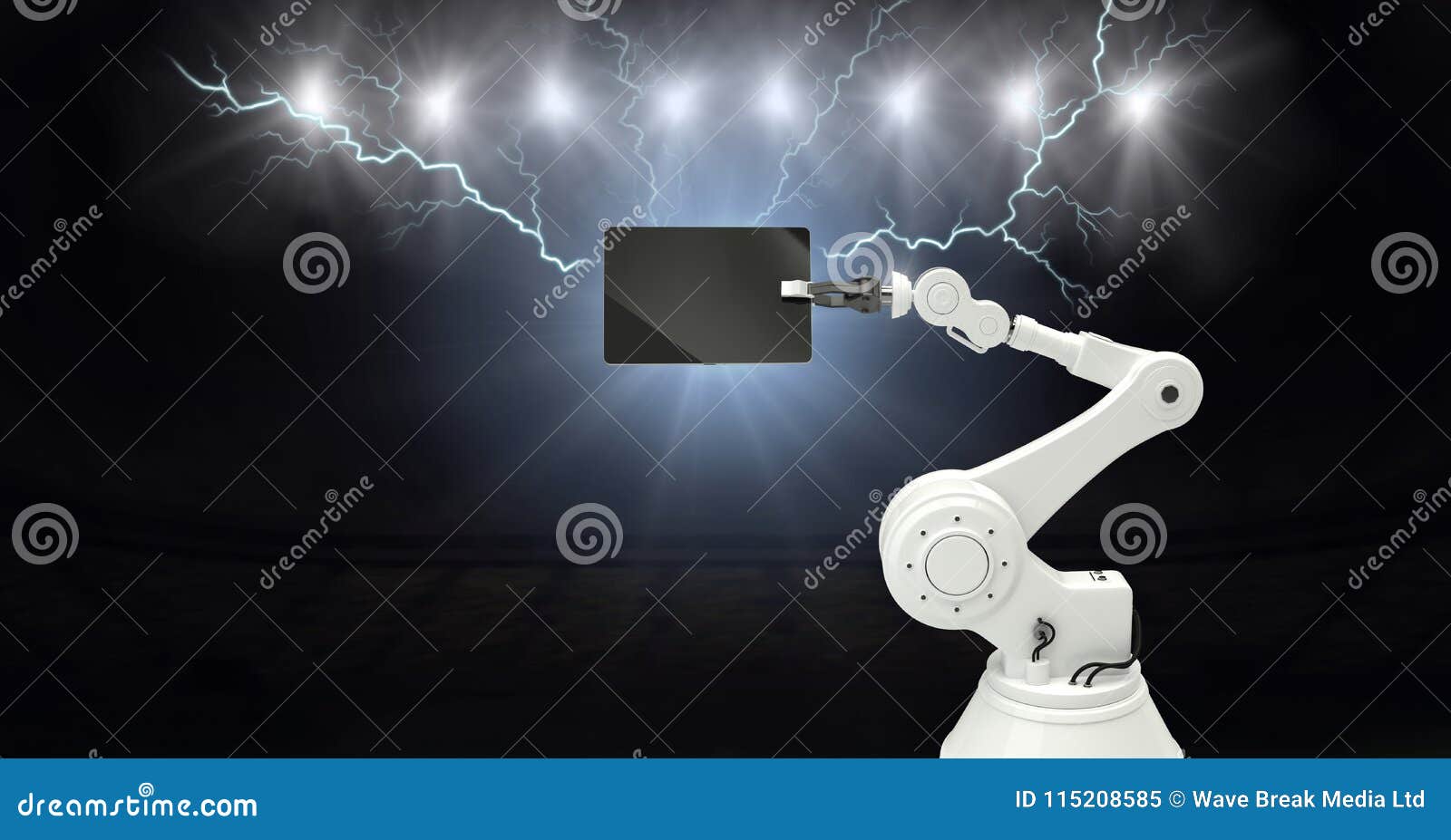 Lightning Strikes and Robot Machine Holding Tablet Stock Illustration ...