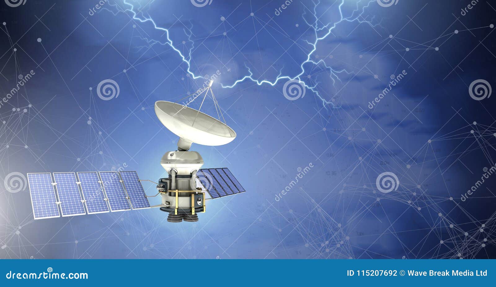 Lightning Strikes and Satellite with Solar Panels Stock Illustration ...