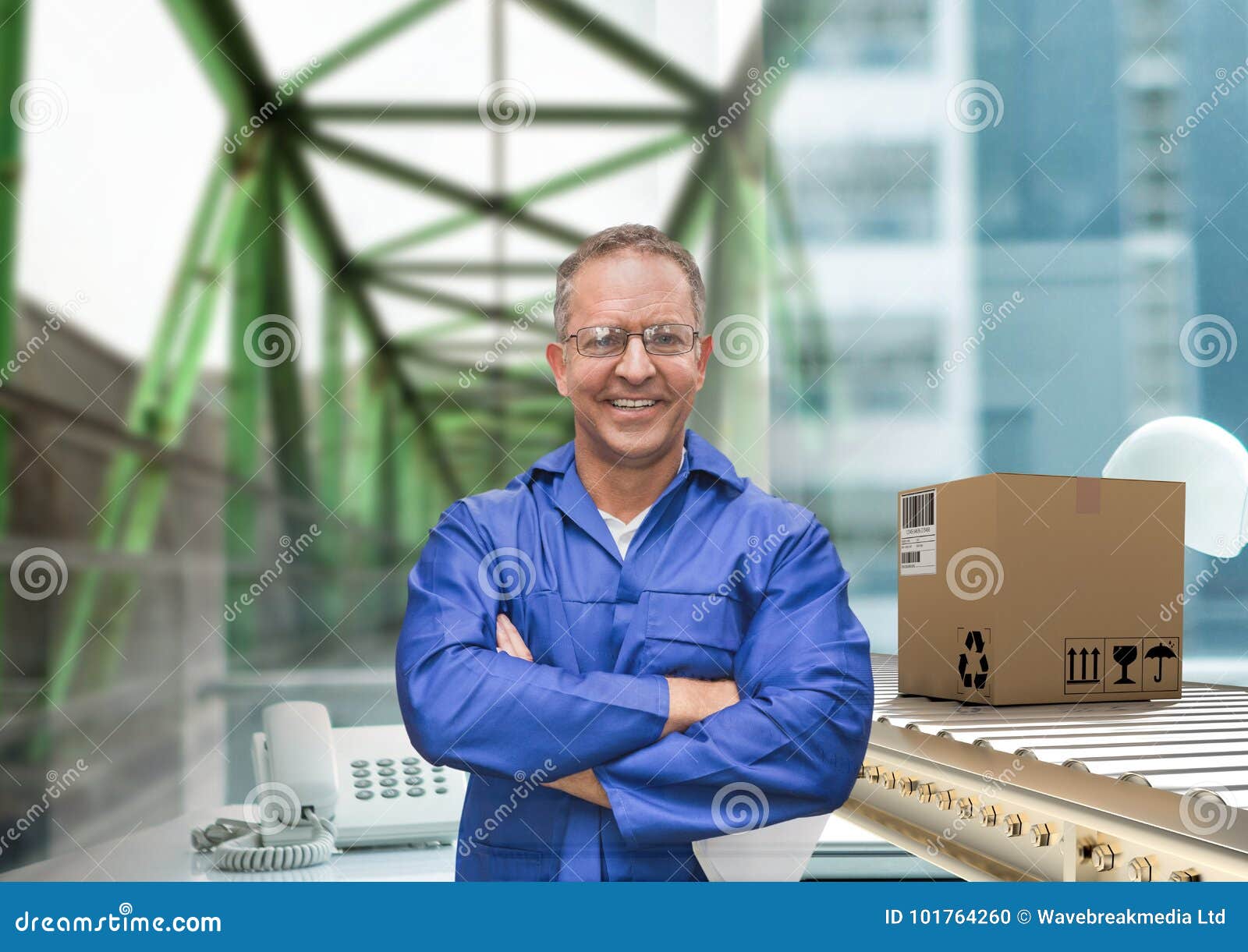 Man with Box on Conveyor Belt, Transition Stock Photo - Image of ...