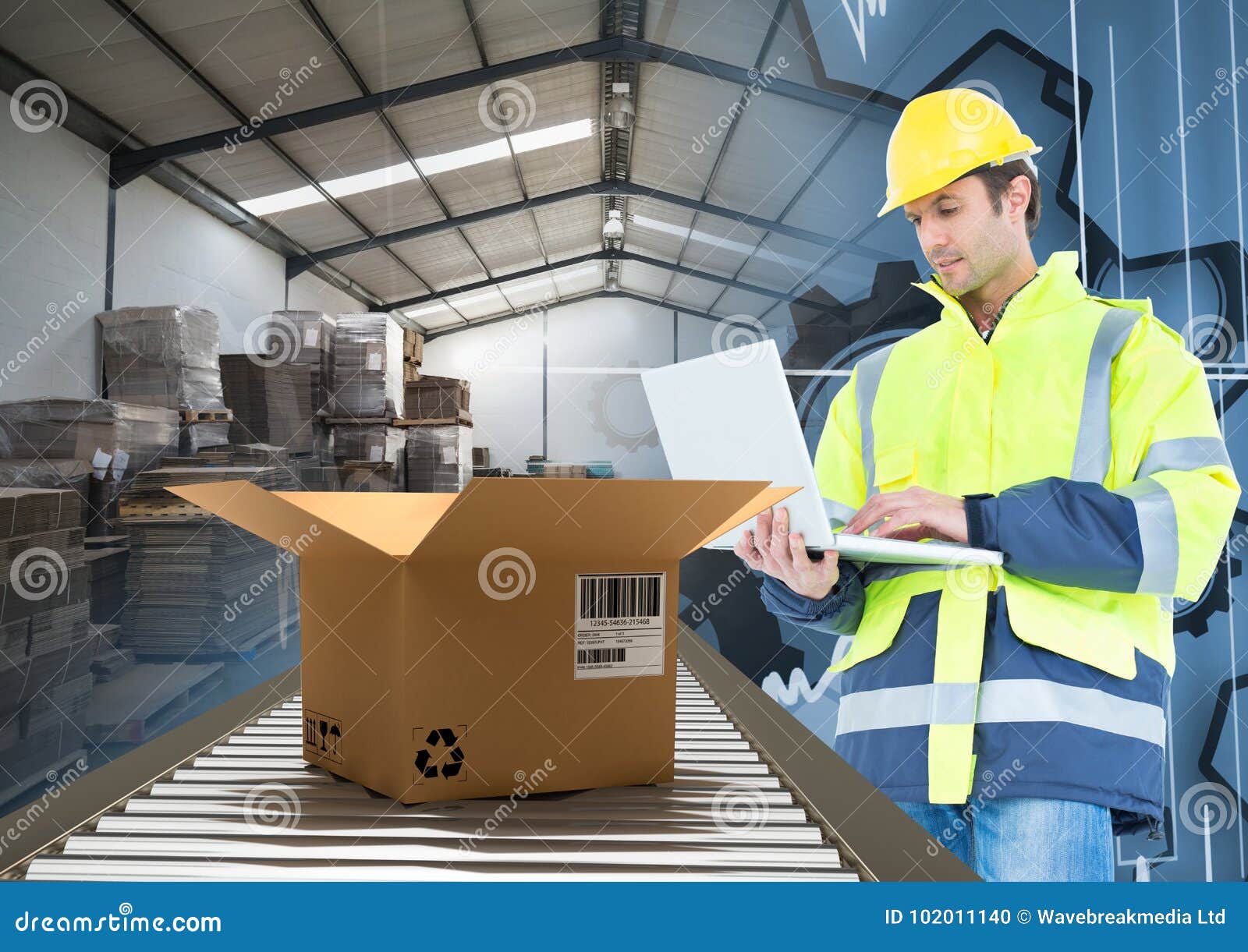 Man with Box on Conveyor Belt, Transition Stock Photo - Image of ...