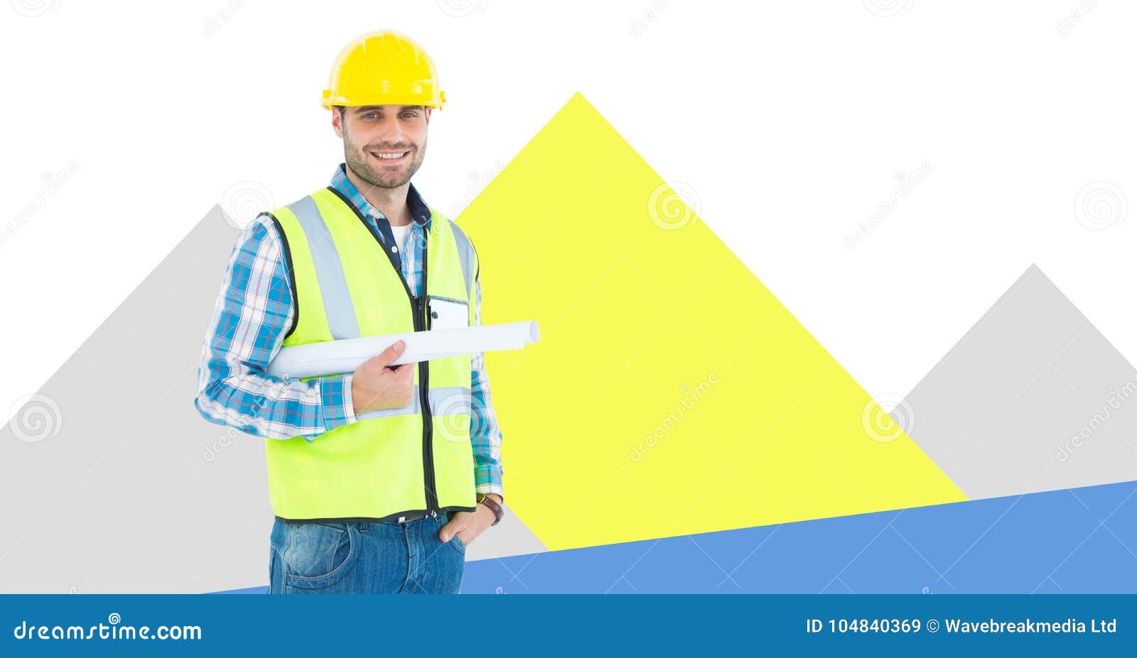 Man Construction Worker with Minimal Shapes Stock Image - Image of ...