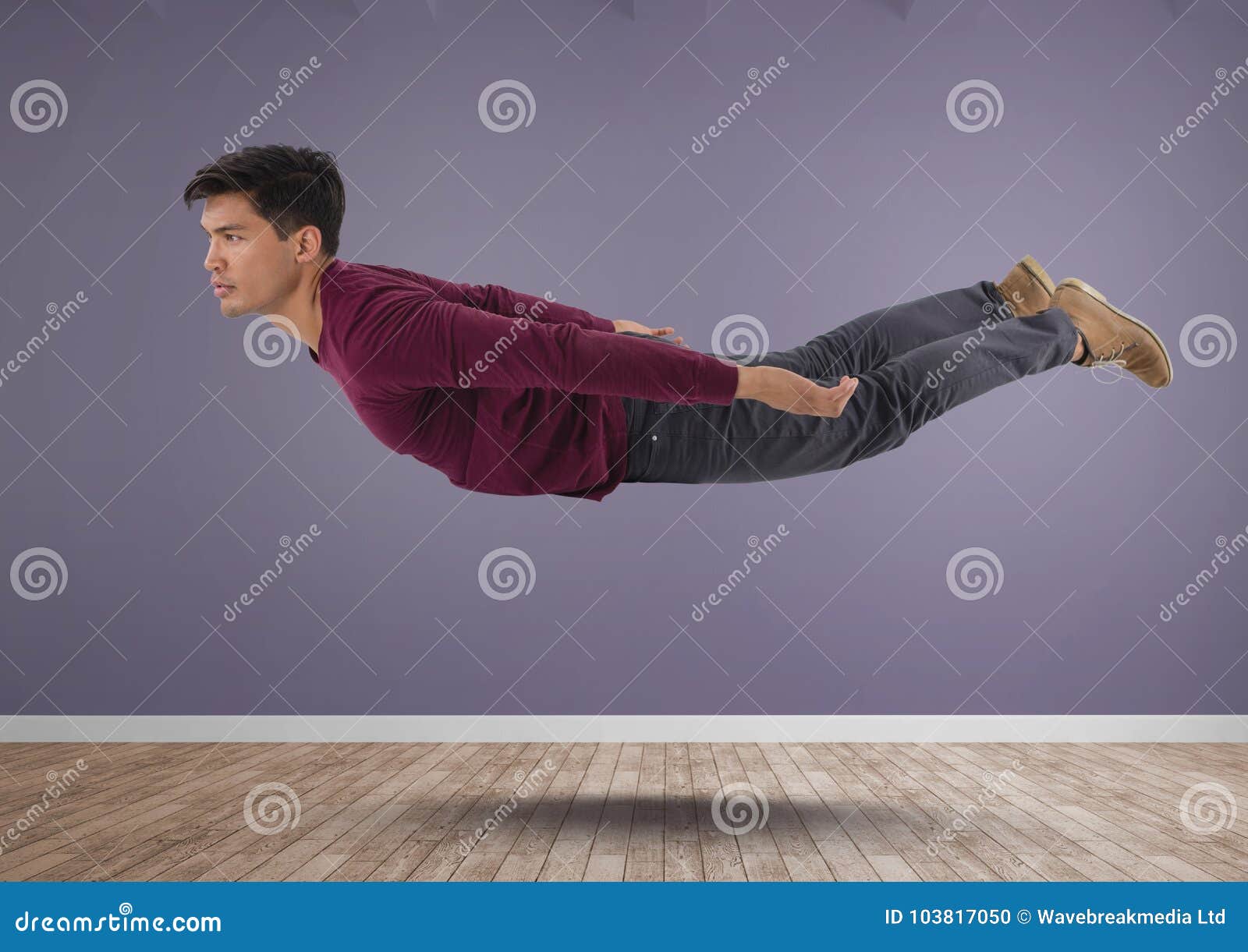 Man floating in room stock photo. Image of wooden, space - 103817050