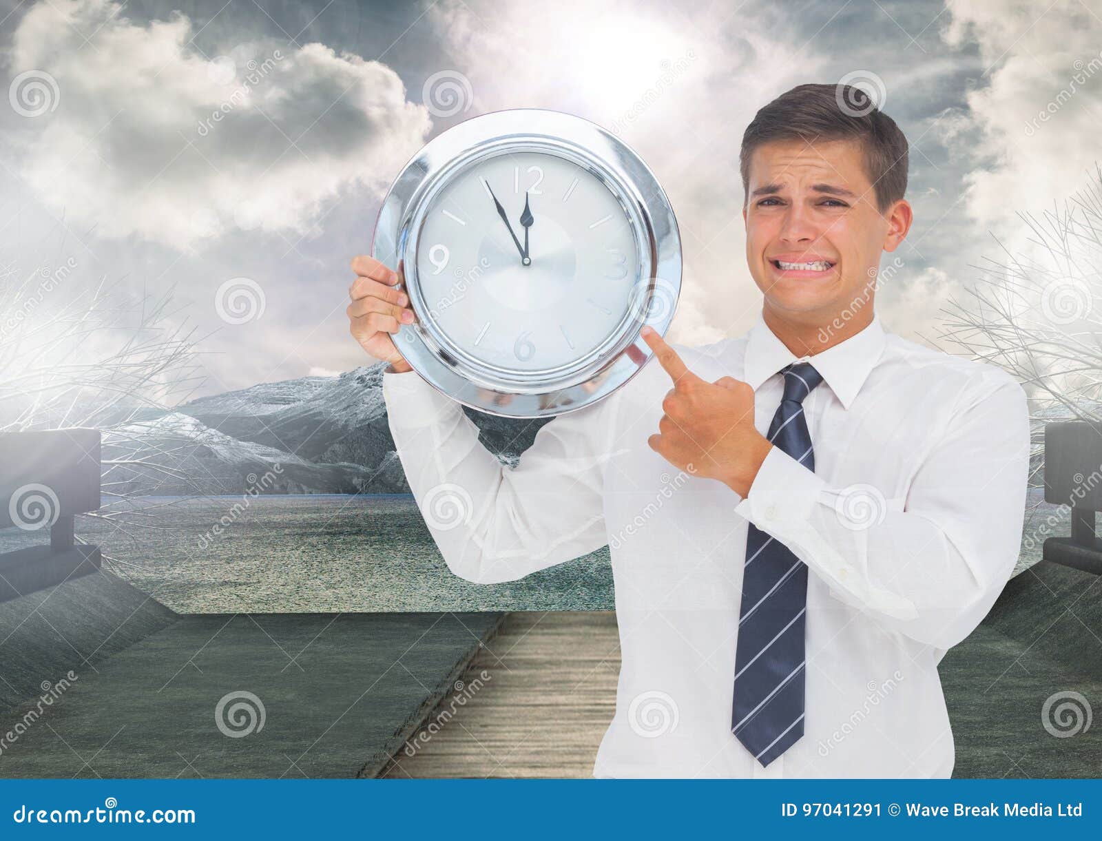 Man Holding Clock in Front of Landscape Stock Image - Image of handsome ...