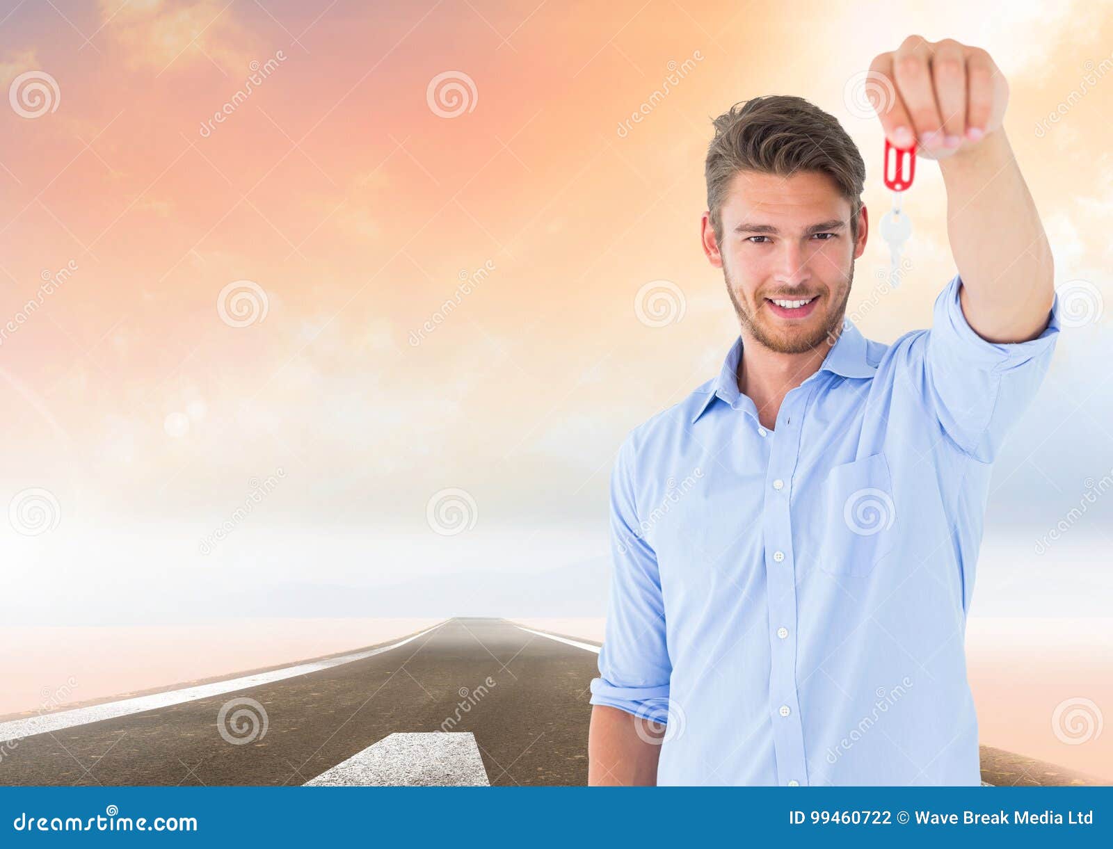 Man Holding Key in Front of Road Stock Photo - Image of ownership ...