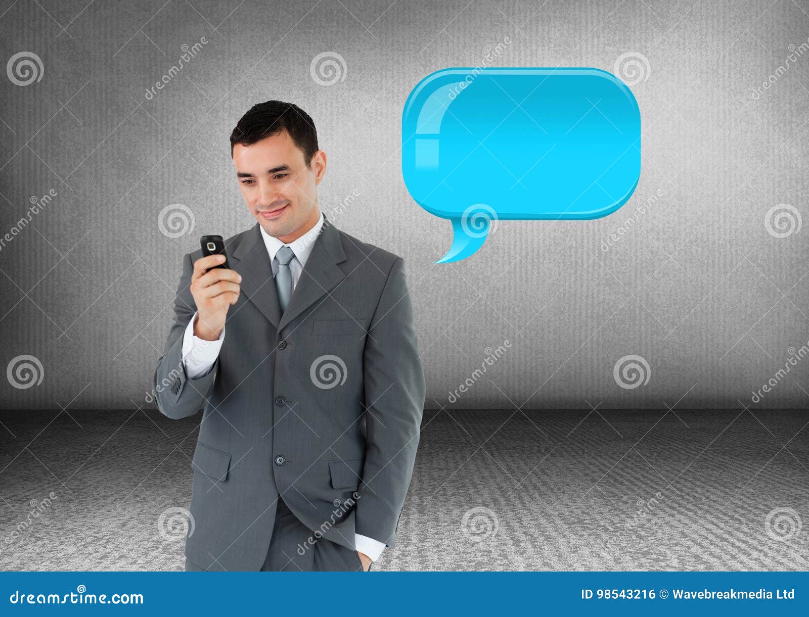 Man on Phone with Shiny Chat Bubble Stock Photo - Image of suit ...
