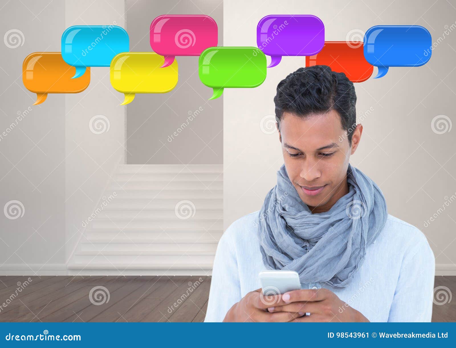 Man on Phone with Shiny Chat Bubbles Stock Image - Image of smart, neat ...