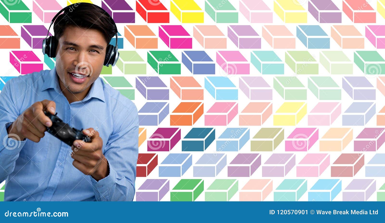 Man Playing Game with Colorful Geometric Pattern Stock Image - Image of ...