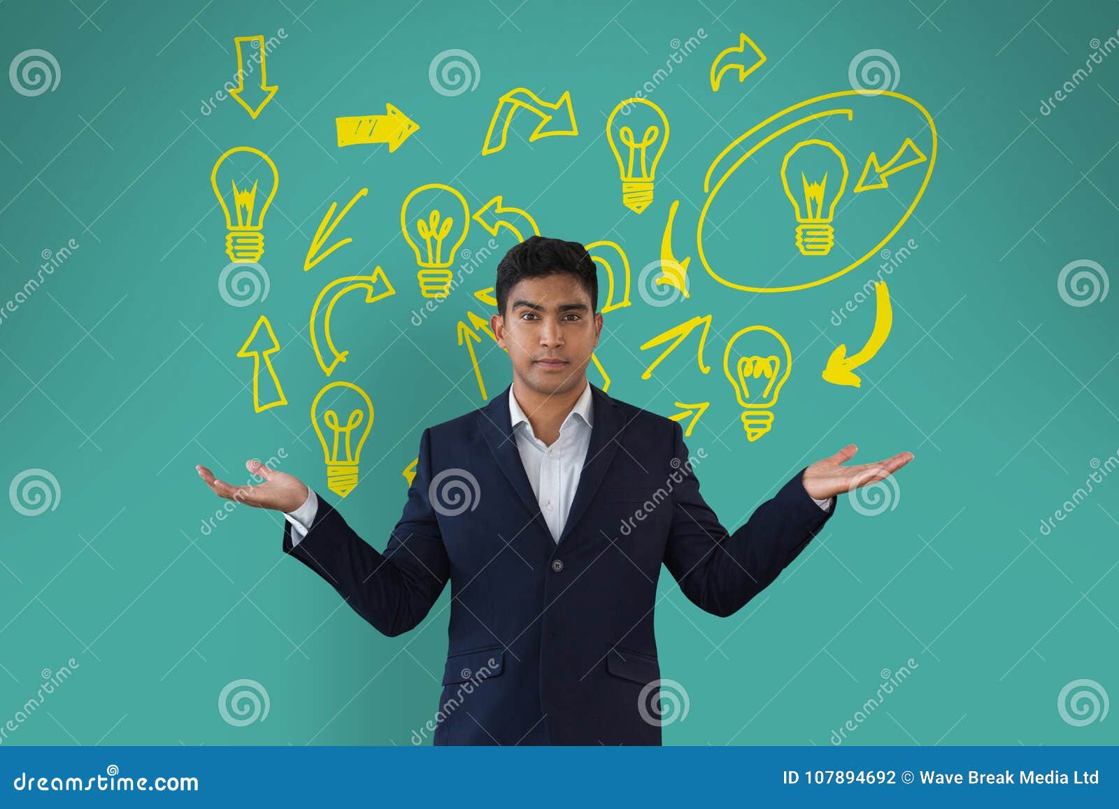 Man Shrugging and Drawn Ideas Stock Photo - Image of computer ...