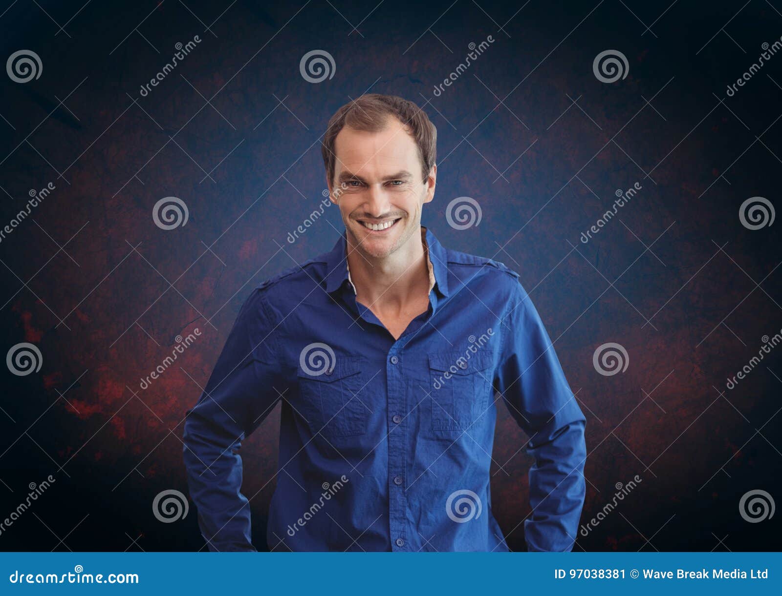 Man Standing with Blue Background Stock Image - Image of adult ...