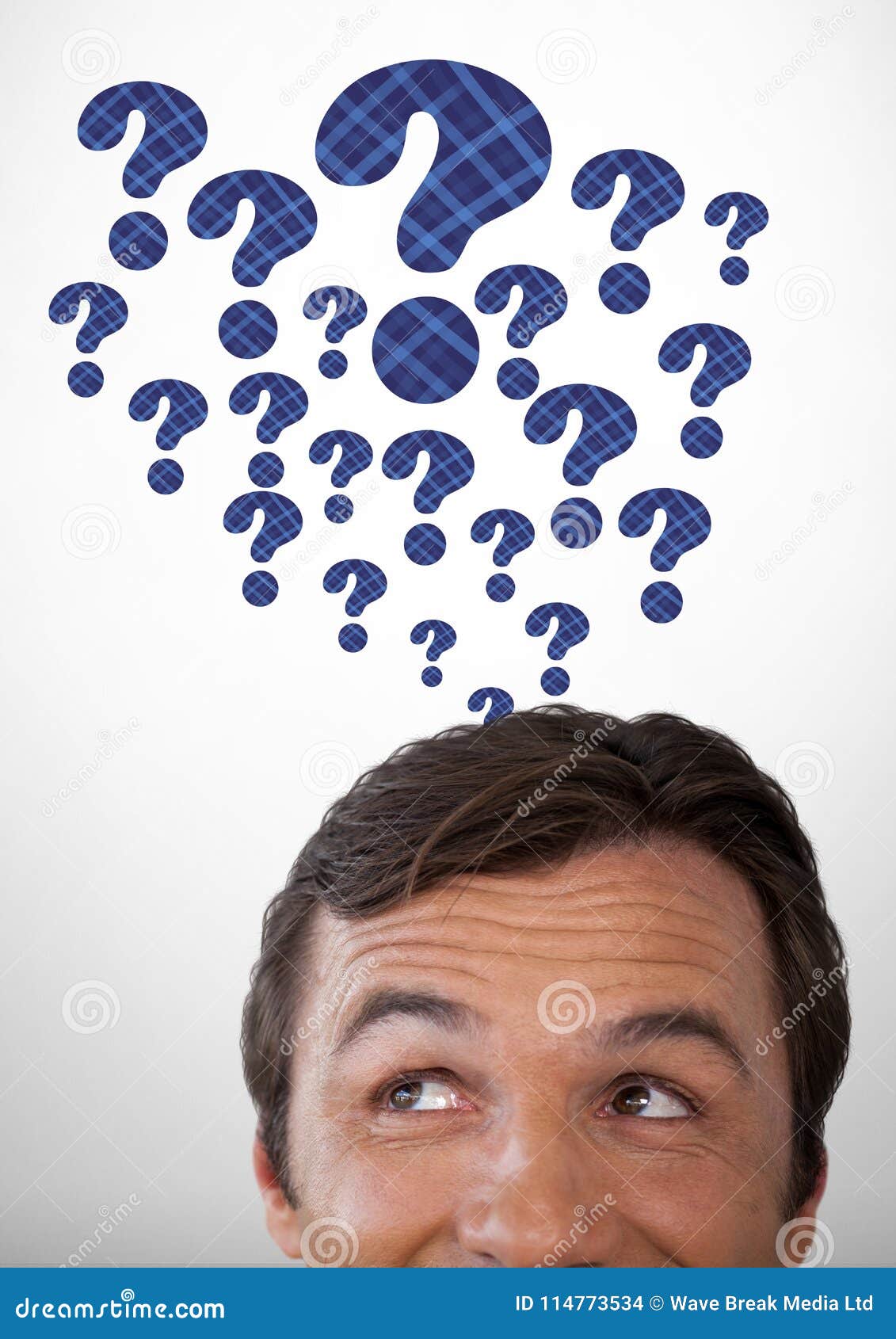 Man Thinking with Blue Thatched Question Marks Stock Illustration ...