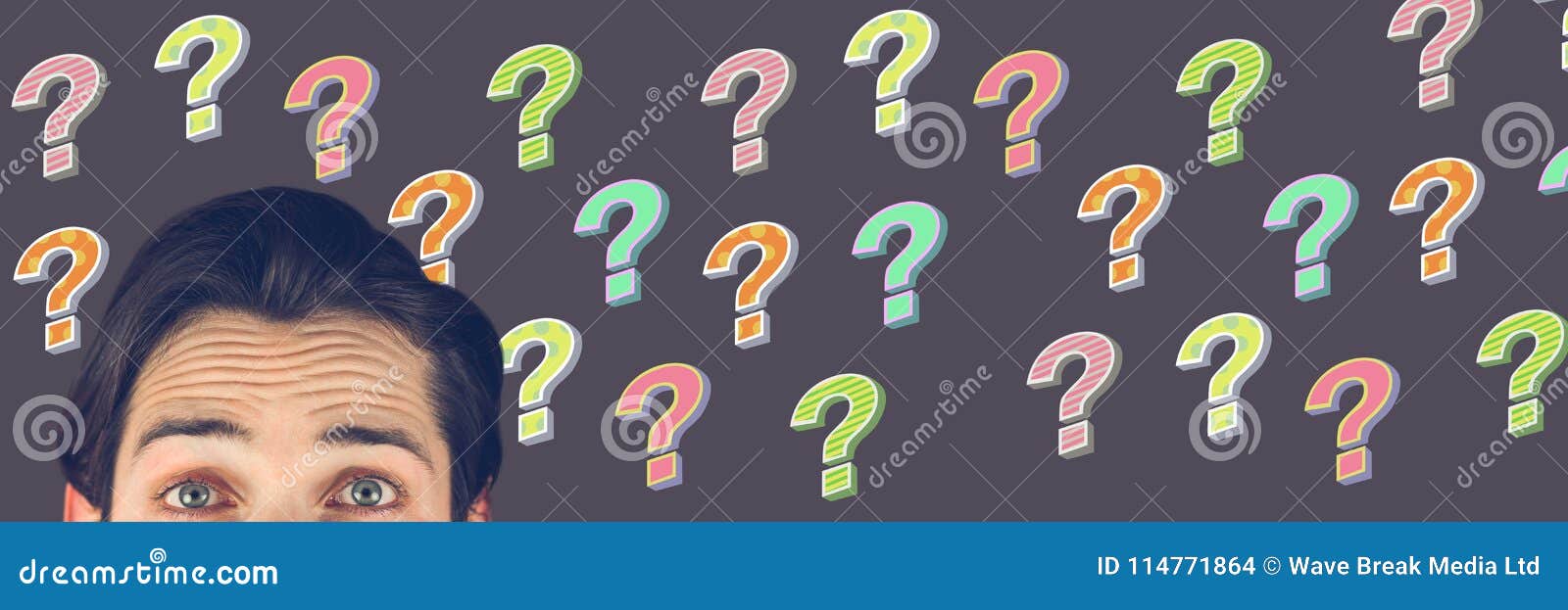 Man Thinking with Colorful Funky Question Marks Stock Illustration ...