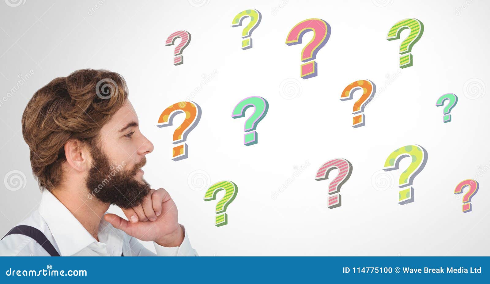 Man Thinking with Colorful Funky Question Marks Stock Illustration ...