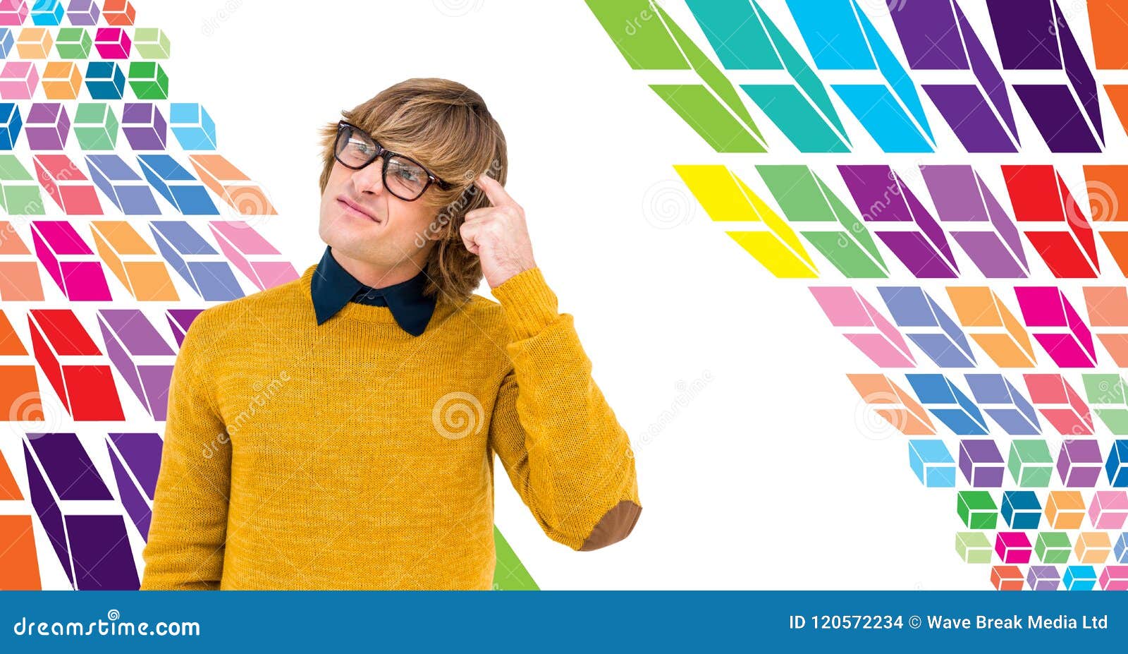 Man Thinking with Colorful Geometric Pattern Stock Photo - Image of ...
