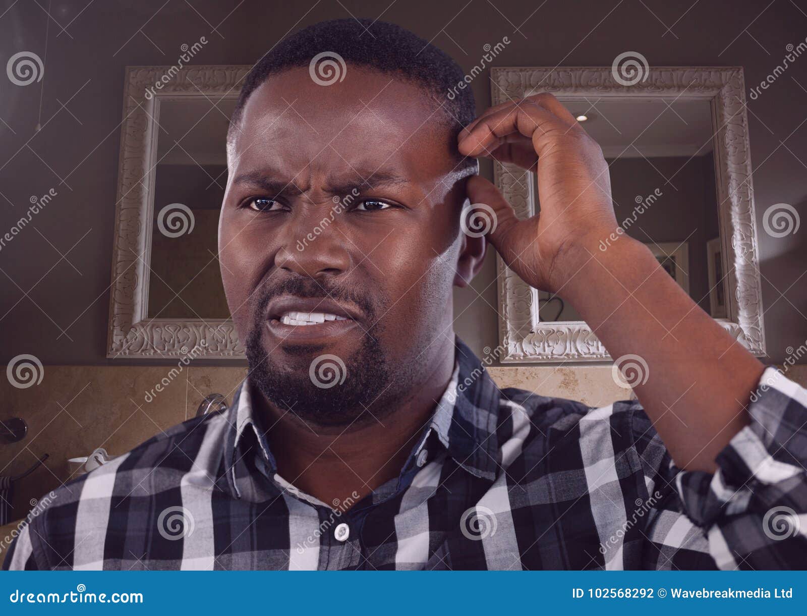 Man Thinking Hard and Confused with Mirrors Stock Photo - Image of ...