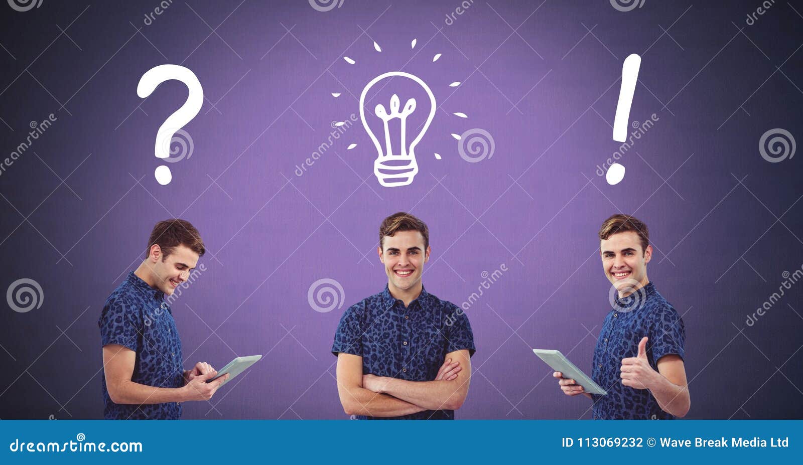 Man Thinking in Sequence with Ideas and Brainstorm Process Icons Stock ...