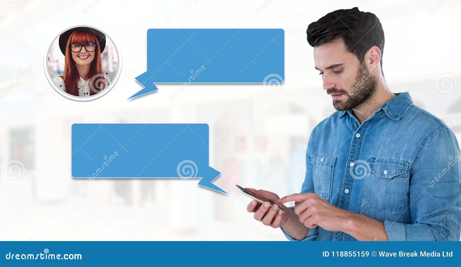 Man Using Phone with Chat Bubble Messaging Profile Stock Image - Image ...