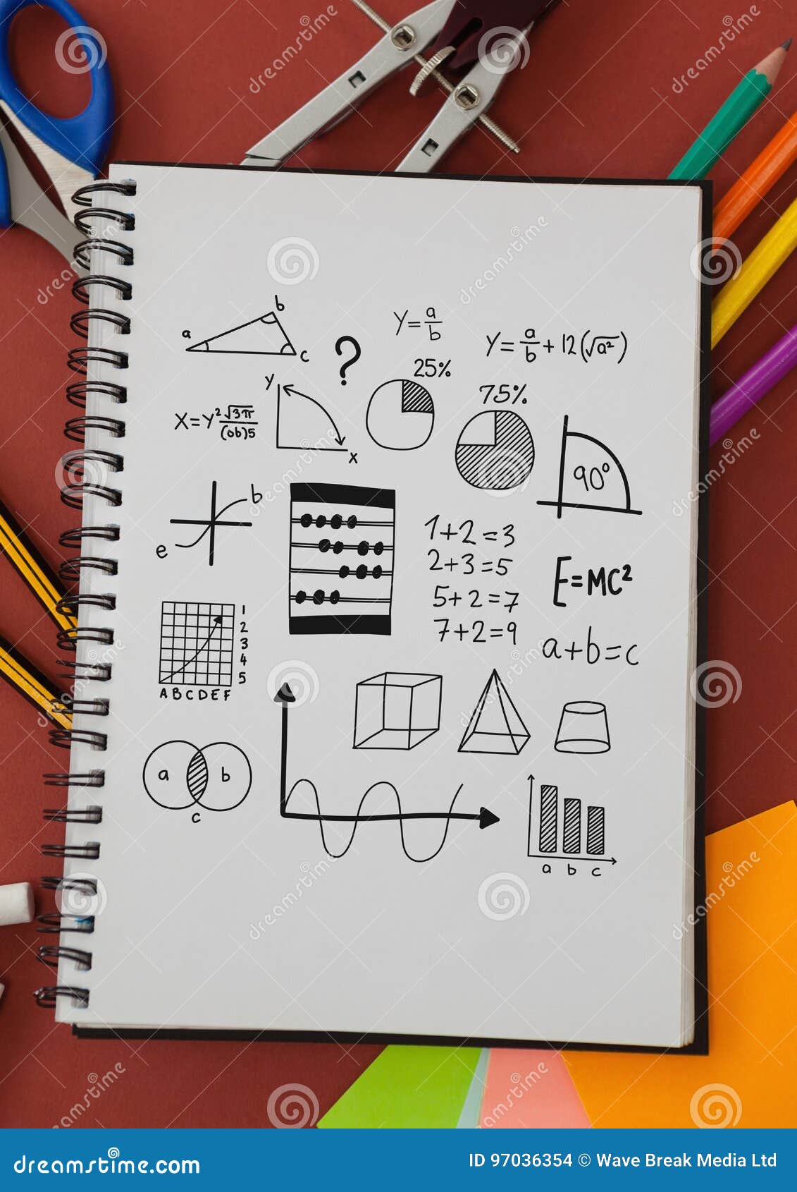 Math Charts Drawings on Notepad with Stationery Stock Photo - Image of ...