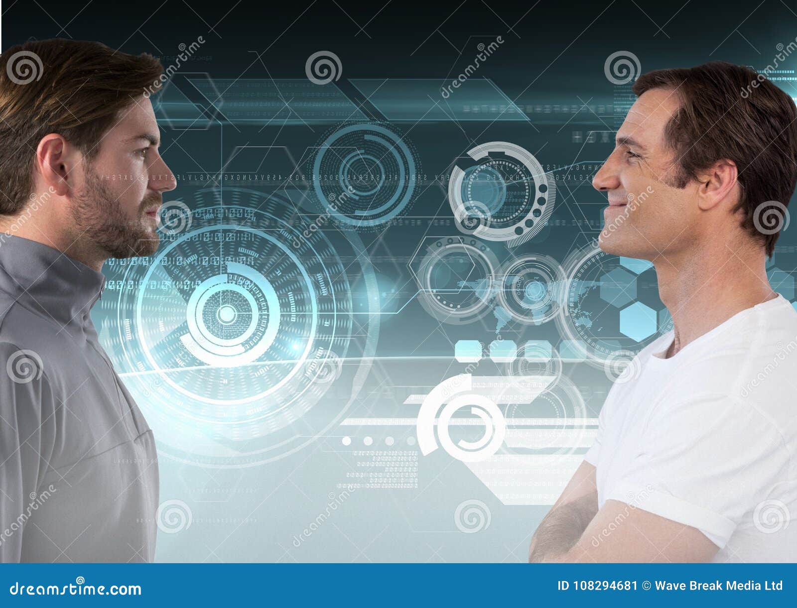 Men Looking at Each Other through Interface Stock Image - Image of ...