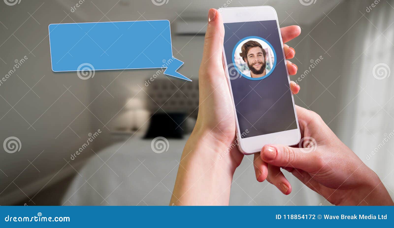 Messaging App on Phone in Hand with Chat Profile Stock Photo - Image of ...