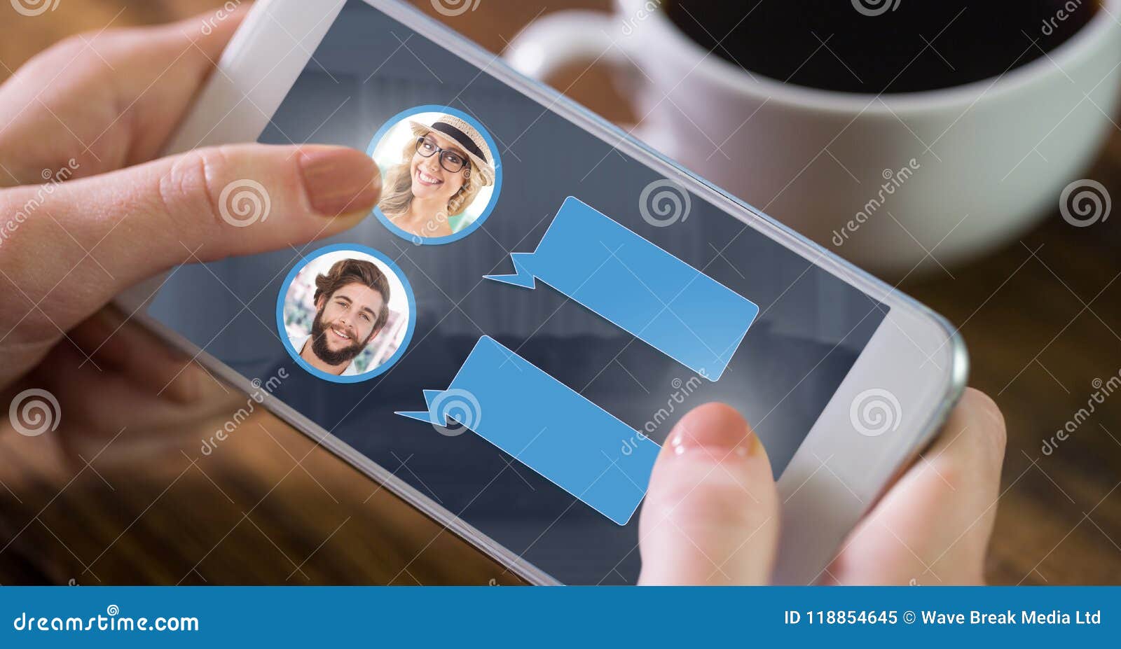 Messaging App on Phone in Hand with Chat Profiles Stock Image - Image ...