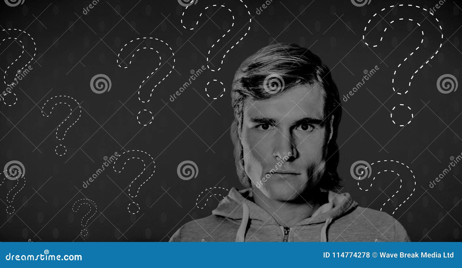 Mystery Man Thinking with Question Marks Stock Photo - Image of fair ...