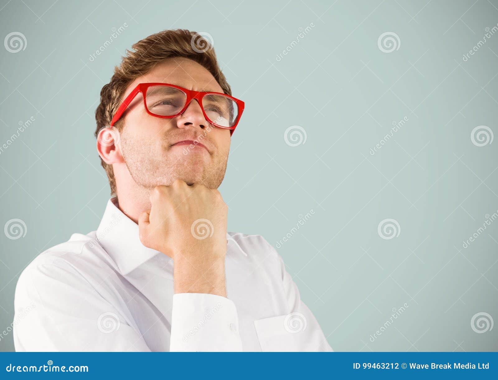 Nerd Man Thinking Against Light Grey Background Stock Photo - Image of ...