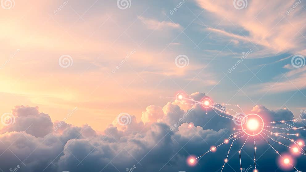 Digital Composite of Network Connection with Light Against Blue and ...