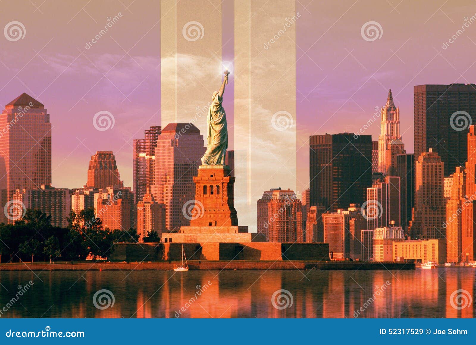 Digital Composite: New York Skyline, World Trade Center, Statue of ... Digital Composite: New York Skyline, World Trade Center, Statue of ...