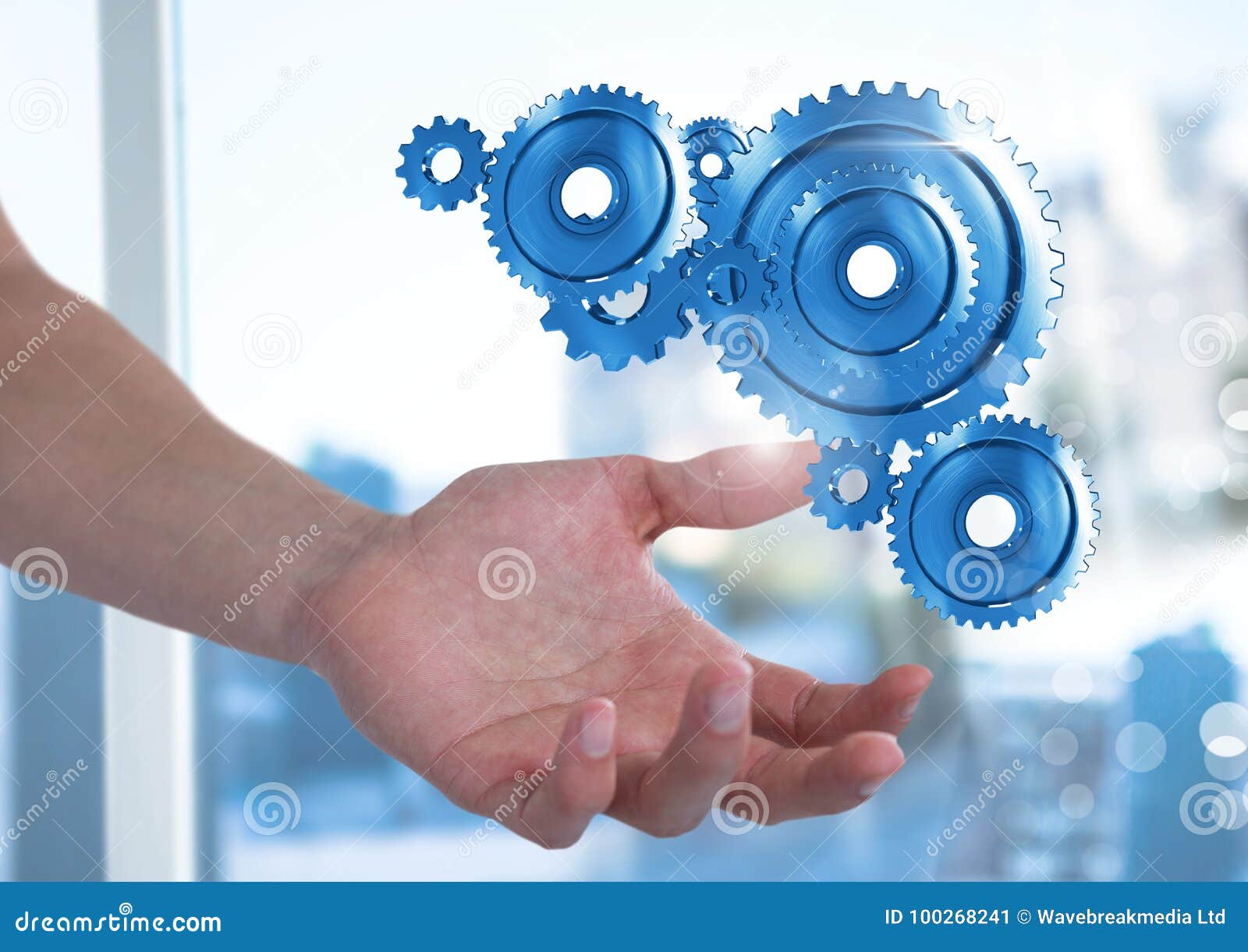 Open hand with cog gears stock image. Image of studio - 100268241