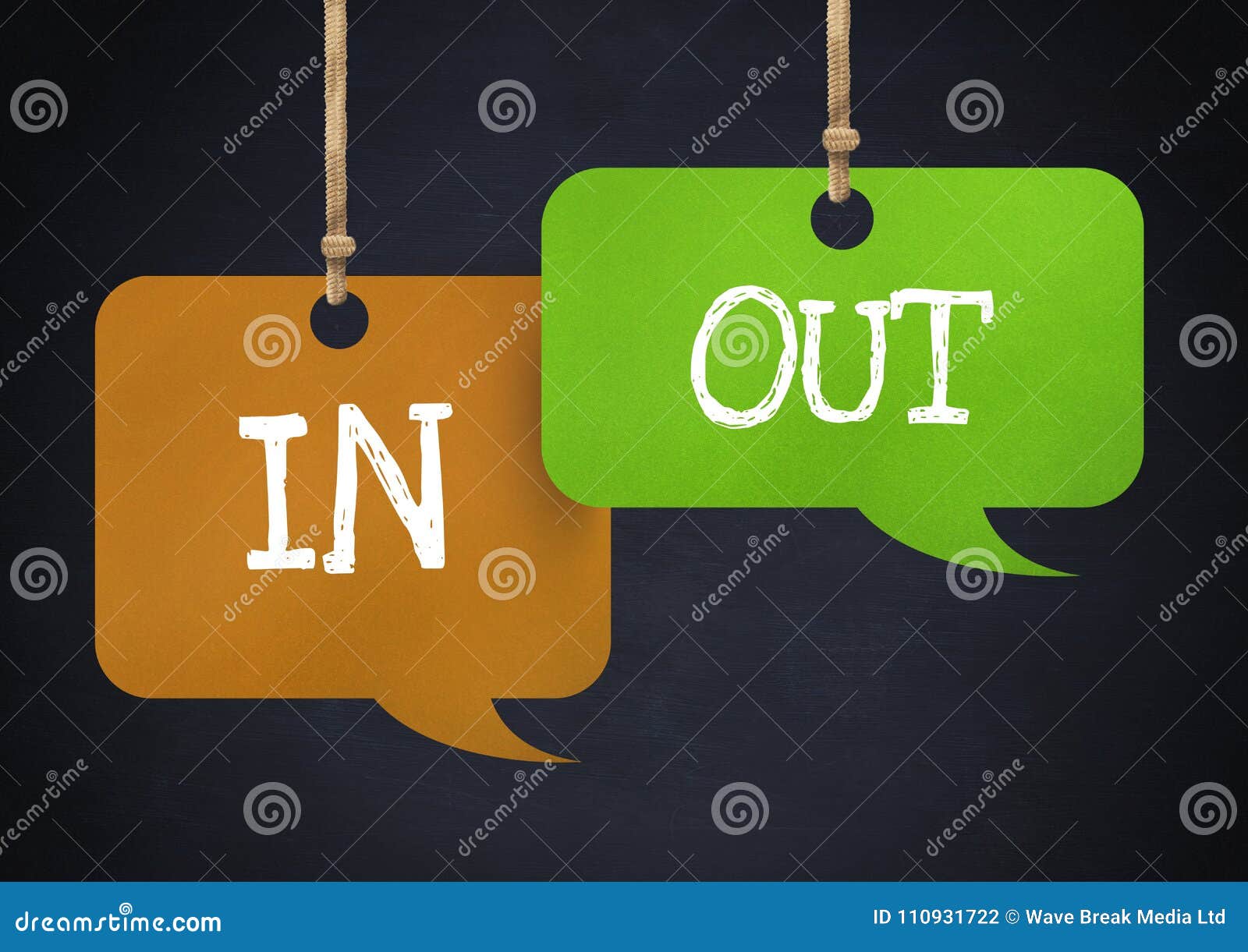 In Out Text on Hanging Paper Speech Bubbles Stock Illustration ...