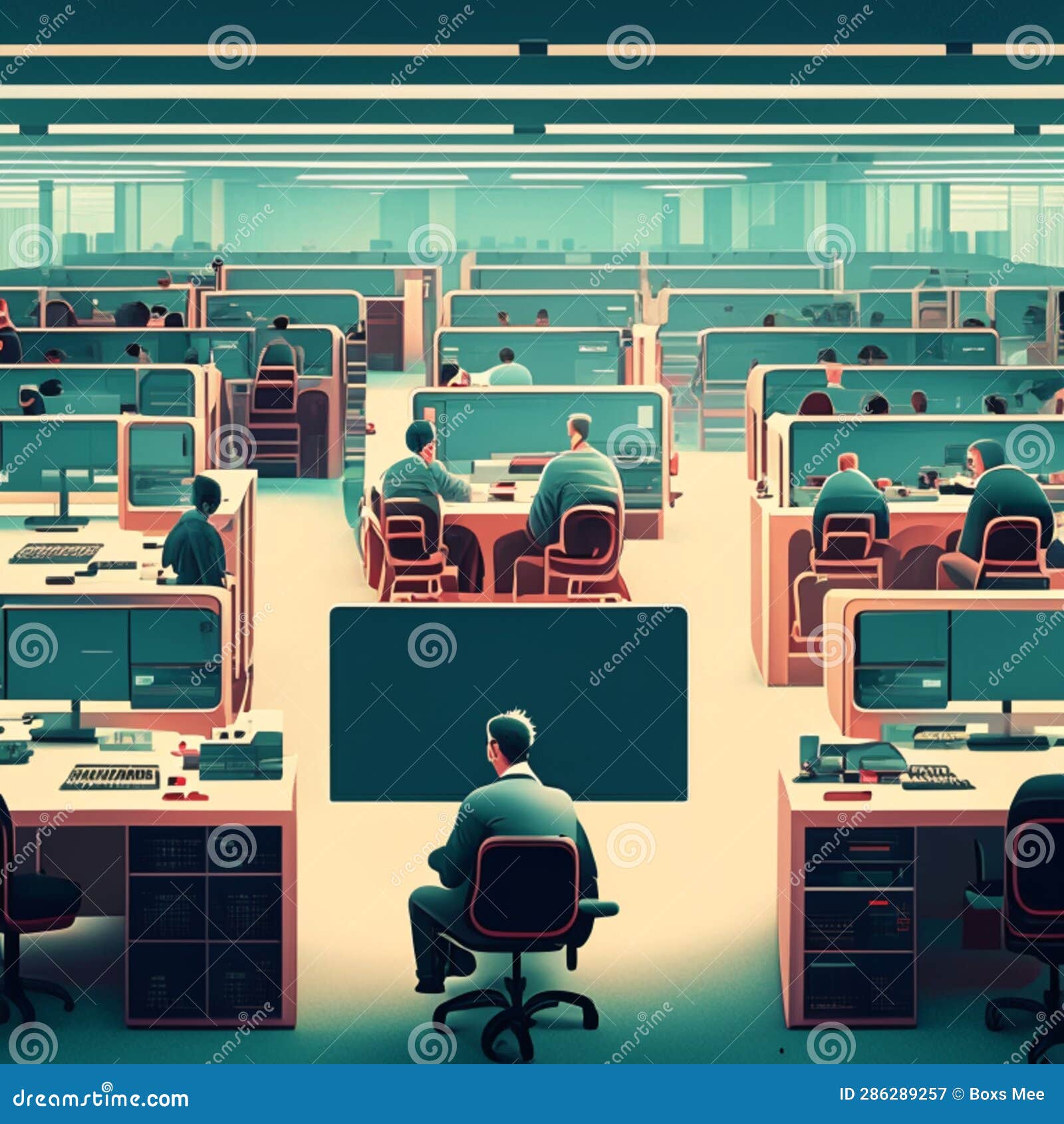 Digital Composite of People in Office with Computers and Screens ...
