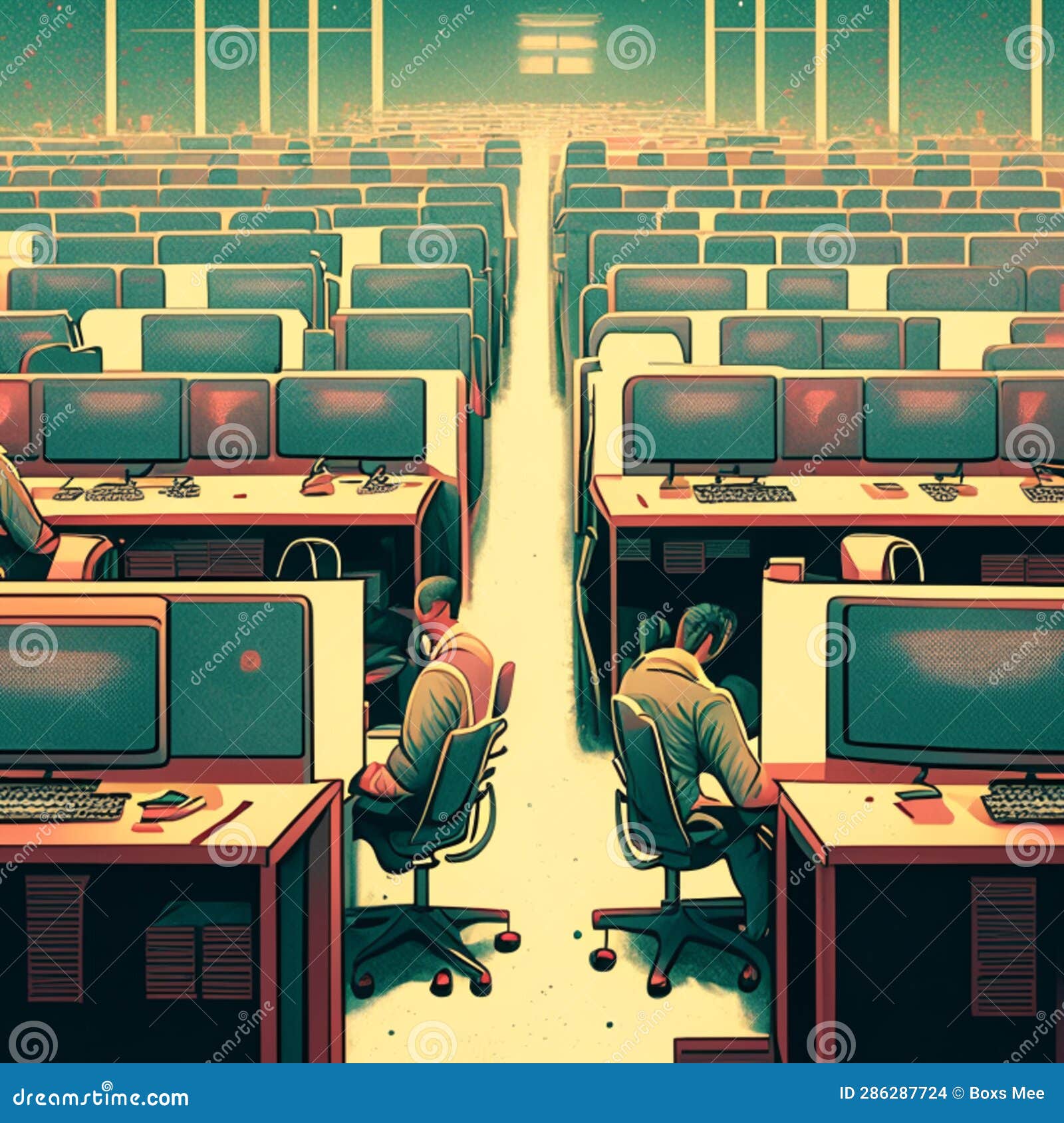 Digital Composite of People Working on Computers in Office. Global ...